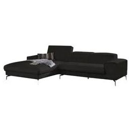 Ecksofa W.Schillig "piedroo" Sofas Gr. B/H/T: 303cm x 70cm x 193cm, Longlife Xtra-Leder Z59, Longchair links, mit Kopfteilverstellung-mit motorischer Sitztiefenverstellung, schwarz (schwarz z59) Kopfteilverstellung, wahlweise mit Sitztiefenverstellung, Breite 303cm