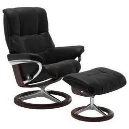 Relaxsessel stressless "Mayfair" Sessel Gr. Leder BATICK, Signature Base Braun, Relaxfunktion-Drehfunktion-PlusTMSystem-Gleitsystem-BalanceAdaptTM, B/H/T: 92cm x 103cm x 79cm, schwarz (schwarz batick) mit Hocker, Signature Base, Größe S, M & L, Gestell Braun