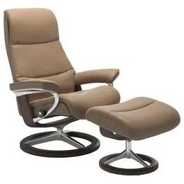 Relaxsessel stressless "View" Sessel Gr. Leder PALOMA, Cross Base Wenge, Relaxfunktion-Drehfunktion-PlusTMSystem-Gleitsystem-BalanceAdaptTM, B/H/T: 82cm x 109cm x 81cm, braun (almond paloma) mit Signature Base, Größe M,Gestell Wenge