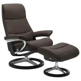 Relaxsessel stressless "View" Sessel Gr. Leder BATICK, Cross Base Schwarz, Relaxfunktion-Drehfunktion-PlusTMSystem-Gleitsystem-BalanceAdaptTM, B/H/T: 91cm x 110cm x 85cm, braun (braun batick) mit Signature Base, Größe L,Gestell Schwarz