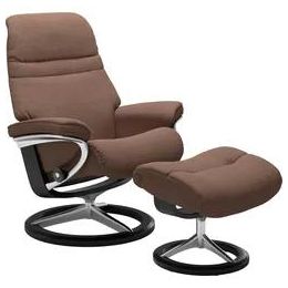 Relaxsessel stressless "Sunrise" Sessel Gr. ROHLEDER Stoff Q2 FARON, Relaxfunktion-Drehfunktion-PlusTMSystem-Gleitsystem-BalanceAdaptTM, B/H/T: 92cm x 105cm x 80cm, braun (schwarz beige q2 faron) mit Signature Base, Größe L, Gestell Schwarz