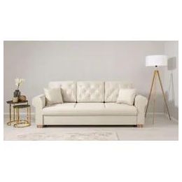 3-Sitzer Home Affaire "MORVILLE B/T/H: 240/90/94 cm, Liegefläche 195/141 cm" Sofas Gr. B/H/T: 240cm x 94cm x 98cm, Samtvelours, PU-Schaum, beige (creme) Federkern-Polsterung, incl. Zierkissen, Incl. Bettkasten, Schlafsofa