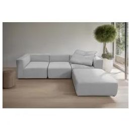 3-Sitzer Andas "Utvik kann individuell zusammengestellt werden" Sofas Gr. B/H/T: 301cm x 69cm x 108cm, Chenille-Struktur, grau (hellgrau) Modulsofa, bestehend aus 2 Eck-, 1 Mittelelement und Hocker