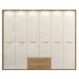 Kleiderschrank Home Affaire "Gala", beige (beige, pacific walnut), B:272cm H:224cm T:56cm, Spanplatte, MDF, Schränke, UV lackiert, kratzfest, hochglänzend, mit Beleuchtung