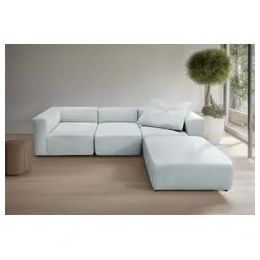 3-Sitzer Andas "Utvik kann individuell zusammengestellt werden" Sofas Gr. B/H/T: 301cm x 69cm x 108cm, Struktur weich, blau (hellblau) Modulsofa, bestehend aus 2 Eck-, 1 Mittelelement und Hocker