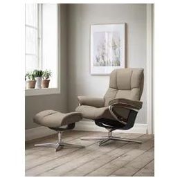 Relaxsessel stressless "Mayfair" Sessel Gr. ROHLEDER Stoff Q2 FARON, Cross Base Schwarz, Relaxfunktion-Drehfunktion-PlusTMSystem-Gleitsystem-BalanceAdaptTM, B/H/T: 92cm x 103cm x 79cm, beige (beige q2 faron) mit Hocker, Cross Base, Größe S, M & L, Holzakzent Schwarz