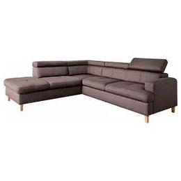 Ecksofa exxpo - SOFA FASHION "Sisto, hochwertige Verarbeitung, toller Sitzkomfort, L-Form" Sofas Gr. B/H/T: 254 cm x 97 cm x 227 cm, Struktur fein, Ottomane links, ohne Bettfunktion, braun (coffee) inkl. Kopfteilverstellung, wahlweise mit Bettfunktion und Bettkasten