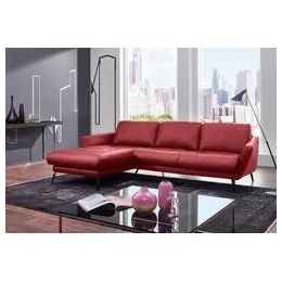 Ecksofa W.Schillig "softy" Sofas Gr. B/H/T: 265cm x 79cm x 168cm, Longlife Xtra-Leder Z59, Recamiere links, rot (ruby red z59) mit dekorativer Heftung im Sitz, Füße schwarz pulverbeschichtet