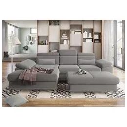 Sit & More Ecksofa SIT&MORE "Cabrio L-Form" Sofas Gr. B/H/T: 295 cm x 87 cm x 180 cm, Struktur fein, Recamiere links, mit Sitztiefenverstellung-mit Kopfteilverstellung-mit Armteilfunktion-mit 2 Nierenkissen, grau mit Sitztiefen- und Armteilverstellung sowie Federkern, 2 Nierenkissen