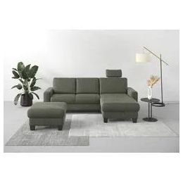 Ecksofa Home Affaire "Summer L-Form" Sofas Gr. B/H/T: 249 cm x 91 cm x 164 cm, Feincord, Recamiere rechts, mit Bettfunktion-mit Bettkasten-ohne Federkern, grün (olive) mit Recamiere, oder ohne Bettfunktion und Bettkasten, Cord-Bezug