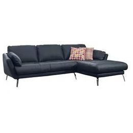 Ecksofa W.Schillig "softy" Sofas Gr. B/H/T: 265cm x 79cm x 168cm, Longlife Xtra-Leder Z59, Recamiere rechts, blau (blau z59) mit dekorativer Heftung im Sitz, Füße Chrom glänzend