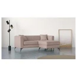 Ecksofa Places of Style "MATTHEW B/T/H: 201/162/74 cm, ideal für kleine Räume" Sofas Gr. B/H/T: 201cm x 74cm x 162cm, Samt, Ottomane rechts, beige L-Form, feine Steppung im Rücken, incl. Zierkissen