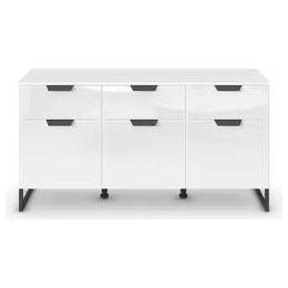 Kombikommode Rauch "Modern by Aditio" Sideboards Gr. B/H/T: 140cm x 73cm x 44cm, 3 St., weiß (alpinweiß/glas weiß) mit Glasfront und Kufenfuß, 3 Schubladen Softclose-Funktion