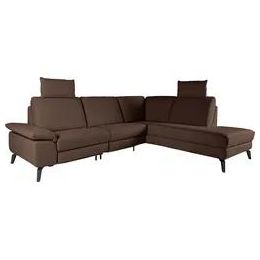 Ecksofa Alina Sofas Gr. B/H/T: 243cm x 118cm x 210cm, Struktur GBA, Ottomane rechts, mit Relaxfunktion, braun (dunkelbraun gba 24) inkl. Kopfstützen, wahlweise mit Relaxfunktion, Breite: 243 cm