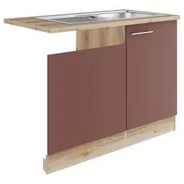 Spülenschrank Optifit "Bella", rot (rostrot, wildeiche, wildeiche), B:110cm H:84,8cm T:60cm, Spanplatte, Schränke, Breite 110 cm, für teilintegrierten Geschirrspüler