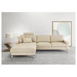 Ecksofa 3C Candy "Lecce, wahlweise PUR-Schaumstoff oder Tonnentaschenfederkern" Sofas Gr. B/H/T: 281 cm x 86 cm x 194 cm, Flachgewebe, Longchair links, Sitzaufbau mit Tonnentaschenfederkern, beige (natur) Bett im 2,5-Sitzer, teilmotorische Schlaffunktion Longchair, L-Form