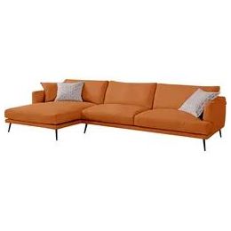 Ecksofa Egoitaliano "Sophia, Designsofa mit extrakomfortablem Sitzkomfort" Sofas Gr. B/H/T: 274cm x 77cm x 154cm, Leder BULL, Auswahl Recamiere, orange mit Daunenfederung, L-Form