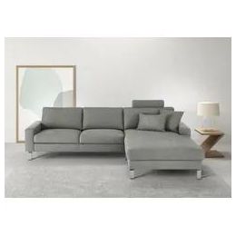 Ecksofa 3C Candy "Lecce, wahlweise PUR-Schaumstoff oder Tonnentaschenfederkern" Sofas Gr. B/H/T: 281 cm x 86 cm x 194 cm, Easy care, Longchair rechts, Sitzaufbau mit Tonnentaschenfederkern, grau (platin) Bett im 2,5-Sitzer, teilmotorische Schlaffunktion Longchair, L-Form