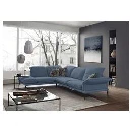 Ecksofa W.Schillig "sherry" Sofas Gr. B/H/T: 302cm x 81cm x 230cm, Longlife fabric Chenillegewebe V39, Ottomane links, mit Kopfteilverstellung-mit Armlehnenverstellung, blau (blue v39) mit Kopfstützenverstellung, Winkelfüße in Schwarz, Breite 302 cm