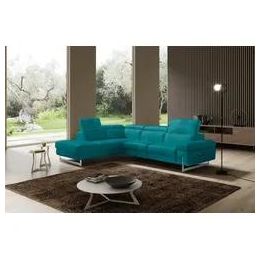 Ecksofa Egoitaliano "Candice" Sofas Gr. B/H/T: 278cm x 100cm x 221cm, Luxus-Microfaser BLUSH, Ottomane links, mit Relaxfunktion, blau (teal) inkl. 2 elektrischer Relaxfunktionen, Bedienung über Taste an Armlehne