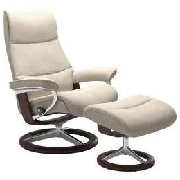 Relaxsessel stressless "View" Sessel Gr. Struktur fein JASMINE, Cross Base Braun, Relaxfunktion-Drehfunktion-PlusTMSystem-Gleitsystem-BalanceAdaptTM, B/H/T: 91cm x 110cm x 85cm, beige (beige jasmine) mit Signature Base, Größe L,Gestell Braun