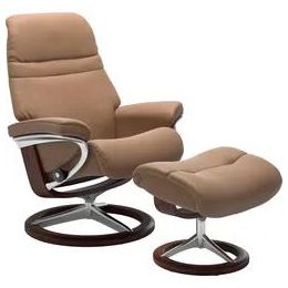 Relaxsessel stressless "Sunrise" Sessel Gr. Leder PALOMA, Relaxfunktion-Drehfunktion-PlusTMSystem-Gleitsystem-BalanceAdaptTM, B/H/T: 92cm x 105cm x 80cm, braun (almond paloma) mit Signature Base, Größe L, Gestell Braun