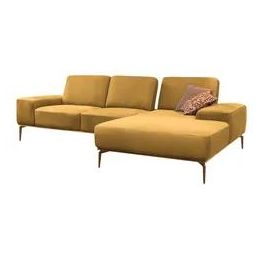 Ecksofa W.Schillig "run" Sofas Gr. B/H/T: 279cm x 88cm x 178cm, Longlife Xtra-Leder Z73, Recamiere rechts, mit Sitztiefenverstellung, gelb (sunrise z73) mit Holzsockel, Füße in Bronze pulverbeschichtet, Breite 279 cm