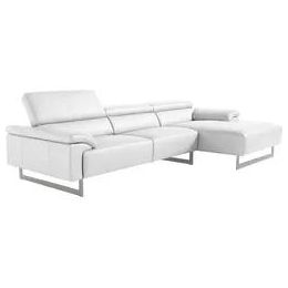 Ecksofa Egoitaliano "Malika, L-Form" Sofas Gr. B/H/T: 287cm x 94cm x 165cm, Leder BULL, Recamiere rechts, mit Kopfteilverstellung, weiß mit Recamiere, inkl. Kopfteilverstellung und chromfarbenen Metallfüßen