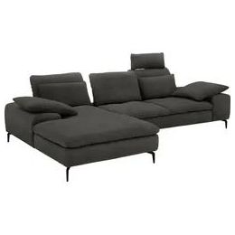 Ecksofa W.Schillig "valentinoo" Sofas Gr. B/H/T: 299cm x 83cm x 178cm, Chenille-Flachgewebe R66, Longchair links, mit Sitztiefenverstellung, grün (hunter r66) inklusive Hocker, mit Sitztiefenverstellung, Breite 299 cm