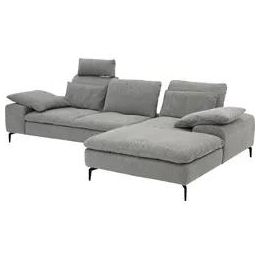 Ecksofa W.Schillig "valentinoo" Sofas Gr. B/H/T: 299cm x 83cm x 178cm, ROHLEDER Jacquard-Flachgewebe Q2 W60, Longchair rechts, mit Sitztiefenverstellung, silberfarben (silbergrau w60) inklusive Hocker, mit Sitztiefenverstellung, Breite 299 cm