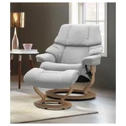 Relaxsessel stressless "Reno" Sessel Gr. ROHLEDER Stoff Q2 FARON, Classic Base Eiche, Relaxfunktion-Drehfunktion-PlusTMSystem-Gleitsystem, B/H/T: 88cm x 98cm x 78cm, grau (light grey q2 faron) mit Hocker, Classic Base, Größe S, M & L, Gestell Eiche