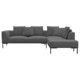 Ecksofa FLEXLUX "Sava Designsofa, bequem und komfortabel, L-Form" Sofas Gr. B/H/T: 319cm x 94cm x 222cm, Lederoptik, lange Ottomane rechts, grau (elephant grey) Taschenferderkern-Sitz mit Kaltschaum, lose Rücken- & Dekokissen