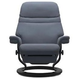 Relaxsessel stressless "Sunrise" Sessel Gr. Leder PALOMA, PowerTM Leg & Back-ohne Akku-Classic Base Schwarz, Relaxfunktion-Drehfunktion-Integrierte Fußstütze-PlusTMSystem, B/H/T: 88cm x 103cm x 78cm, blau (sparrow blue paloma) elektrisch verstellbar, optional 2-motorisch, Größe M & L