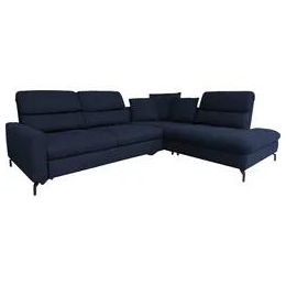 Ecksofa Alina "Louis" Sofas Gr. B/H/T: 260cm x 127cm x 228cm, Struktur fein TCM, Ottomane rechts, ohne Bettfunktion, blau (dunkelblau tcm 96) Breite 260 cm, Rückenlehnenverstellung, wahlweise mit Bettfunktion