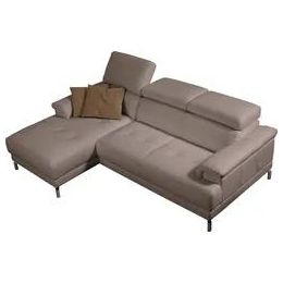 Ecksofa Egoitaliano "Soul, Design und Sitzkomfort auf hohem Niveau, tolle Details, L-Form" Sofas Gr. B/H/T: 250cm x 99cm x 166cm, Leder BULL, Recamiere links, mit Kopfteilverstellung, beige (safari) mit Recamiere, inkl. Kopfteilverstellung