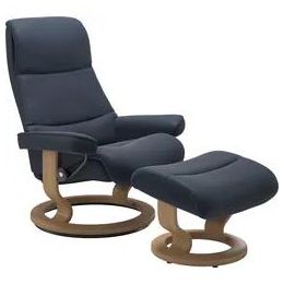 Relaxsessel stressless "View" Sessel Gr. Leder PALOMA, Cross Base Eiche, Relaxfunktion-Drehfunktion-PlusTMSystem-Gleitsystem, B/H/T: 91cm x 109cm x 83cm, blau (oxford paloma) mit Classic Base, Größe L,Gestell Eiche