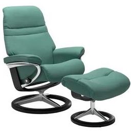 Relaxsessel stressless "Sunrise" Sessel Gr. Leder PALOMA, Relaxfunktion-Drehfunktion-PlusTMSystem-Gleitsystem-BalanceAdaptTM, B/H/T: 92cm x 105cm x 80cm, grün (aqua paloma) mit Signature Base, Größe L, Gestell Schwarz