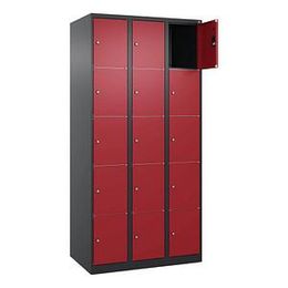 C+P CP Schließfachschrank Classic Plus rubinrot, schwarzgrau 080000-305 S10029, 15 Schließfächer 90,0 x 50,0 x 185,0 cm