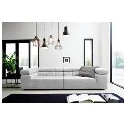 Big-Sofa Inosign "Ancona B/T/H: 290/110/70 cm" Sofas Gr. B/H/T: 290cm x 70cm x 110cm, Veloursstoff, Recamiere links, ohne Sitzvorzug, silberfarben (silber) auffällige Steppung, inkl. 2 Zierkissen und verstellbaren Kopfstützen