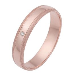 Trauring Firetti "Schmuck Geschenk Gold 375 Hochzeit Ehering "LIEBE"" Fingerringe Gr. 18, 0,01 ct SI = kleine Einschlüsse mit Brillant, Roségold 375, 4 mm, rosegold (roségoldfarben) Made in Germany, wahlweise mit oder ohne Brillant