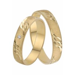 Trauring Firetti "Schmuck Geschenk Gold 375 Hochzeit Ehering "LIEBE" Welle" Fingerringe Gr. 16,5, 0,01 ct SI = kleine Einschlüsse mit Brillant, Gelbgold 375, 4 mm, gelb (gelbgoldfarben) Made in Germany, wahlweise mit oder ohne Brillant