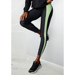 active by Lascana Leggings LASCANA ACTIVE "-Sporthose" Gr. L (44/46), N-Gr, schwarz (schwarz, grün) Damen Hosen Sport Leggings mit farblich abgesetztem Seitenstreifen