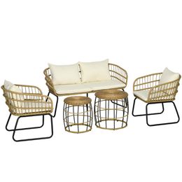 Outsunny Gartenmöbel-Set mit 2 Beistelltischen für 4 Personen beige 145L x 70B x 78Hcm