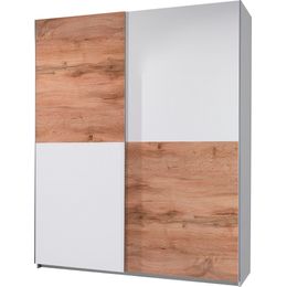 Schwebetürenschrank Schlafkontor "Puls Schlafzimmerschrank BESTSELLER Garderobenschrank Schrank" Schränke Gr. B/H/T: 170 cm x 195 cm x 59 cm, 2 St., weiß (weiß, schachbrett wildeiche) Kleiderschrank mit Metallgriffleisten, viele Farben, Breite 170cm