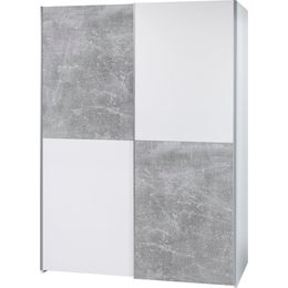 Schwebetürenschrank Schlafkontor "Puls Schlafzimmerschrank BESTSELLER Garderobenschrank Schrank" Schränke Gr. B/H/T: 170 cm x 195 cm x 59 cm, 2 St., grau (weiß, schachbrett beton optik) Schwebetürenschränke und Schiebetürenschränke Kleiderschrank mit Metallgriffleisten, viele Farben, Breite 170cm