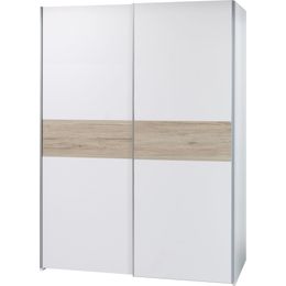 Schwebetürenschrank Schlafkontor "Puls Schlafzimmerschrank BESTSELLER Garderobenschrank Schrank" Schränke Gr. B/H/T: 170 cm x 195 cm x 59 cm, 2 St., weiß (weiß, bauchbinde eiche san remo hell) Kleiderschrank mit Metallgriffleisten, viele Farben, Breite 170cm