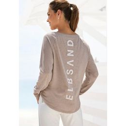 ELBSAND Longsleeve 'Tira' taupe Gr. L (40) für Damen. Rundhals und Logodruck. Figurumspielend. Nachhaltig.