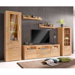 Wohnwand Home Affaire "Zara", beige (kernbuche teilmassiv), Holzwerkstoff Kernbuchefarben (Korpus)/ Massivholz Kernbuche (Front), Holz teilmassiv, Kastenmöbel-Sets, teilmassives Holz