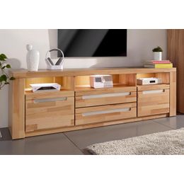 Lowboard Home Affaire "Kolding" Sideboards Gr. B/H/T: 180 cm x 57,5 cm x 40 cm, Holzwerkstoff eichefarben (Korpus) / Massivholz Eiche (Front), braun (eiche teilmassiv) Breite 180 cm mit 2 Schubkästen