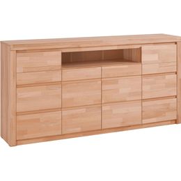 Kommode Home Affaire "Silkeborg" Sideboards Gr. Holzwerkstoff Kernbuchefarben (Korpus)/ Massivholz Kernbuche (Front), beige (kernbuche teilmassiv) Breite 170 cm